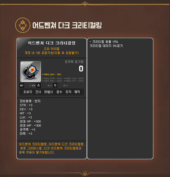 Adventure Dark Critical Ring | Orange Mushroom's Blog